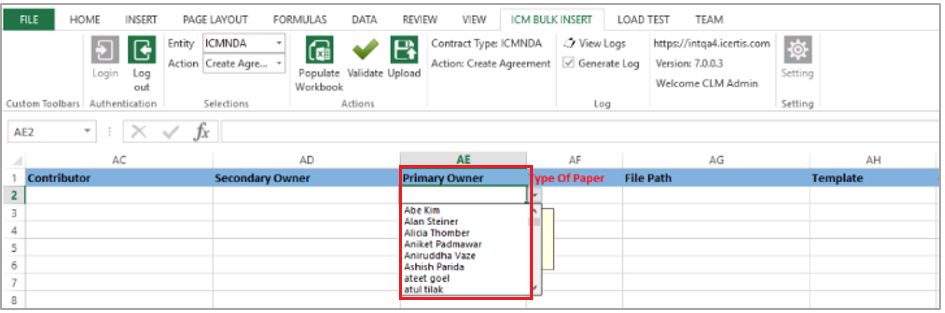 Upload Agreements in Bulk Usign Excel Add-in - Specify the Primary ...